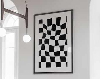 Funky large Squares Checkered Wavy Retro Digital Art Print | Etsy