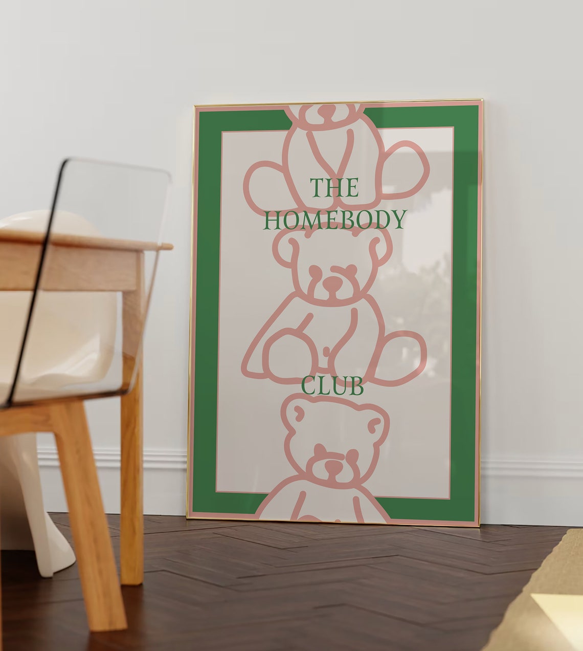 Teddybear Coquette Homebody Club Poster cute Digital Art Print Green and Orange HOMEBODY ...