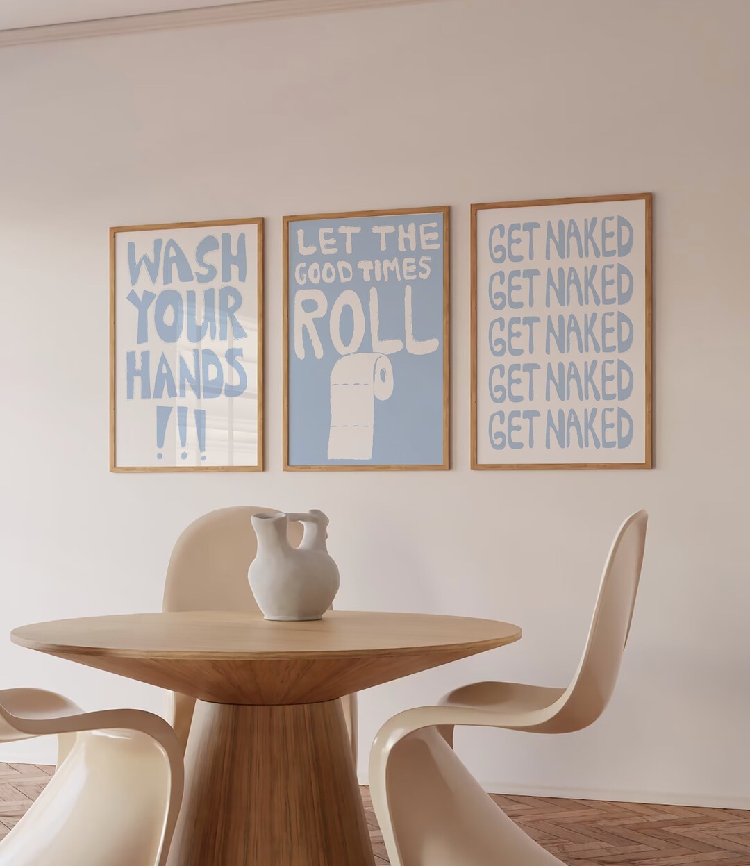 Set of 3 Handwritten Bathroom Digital Art Print Set White and Baby Blue *BATHROOM* Bathroom ...