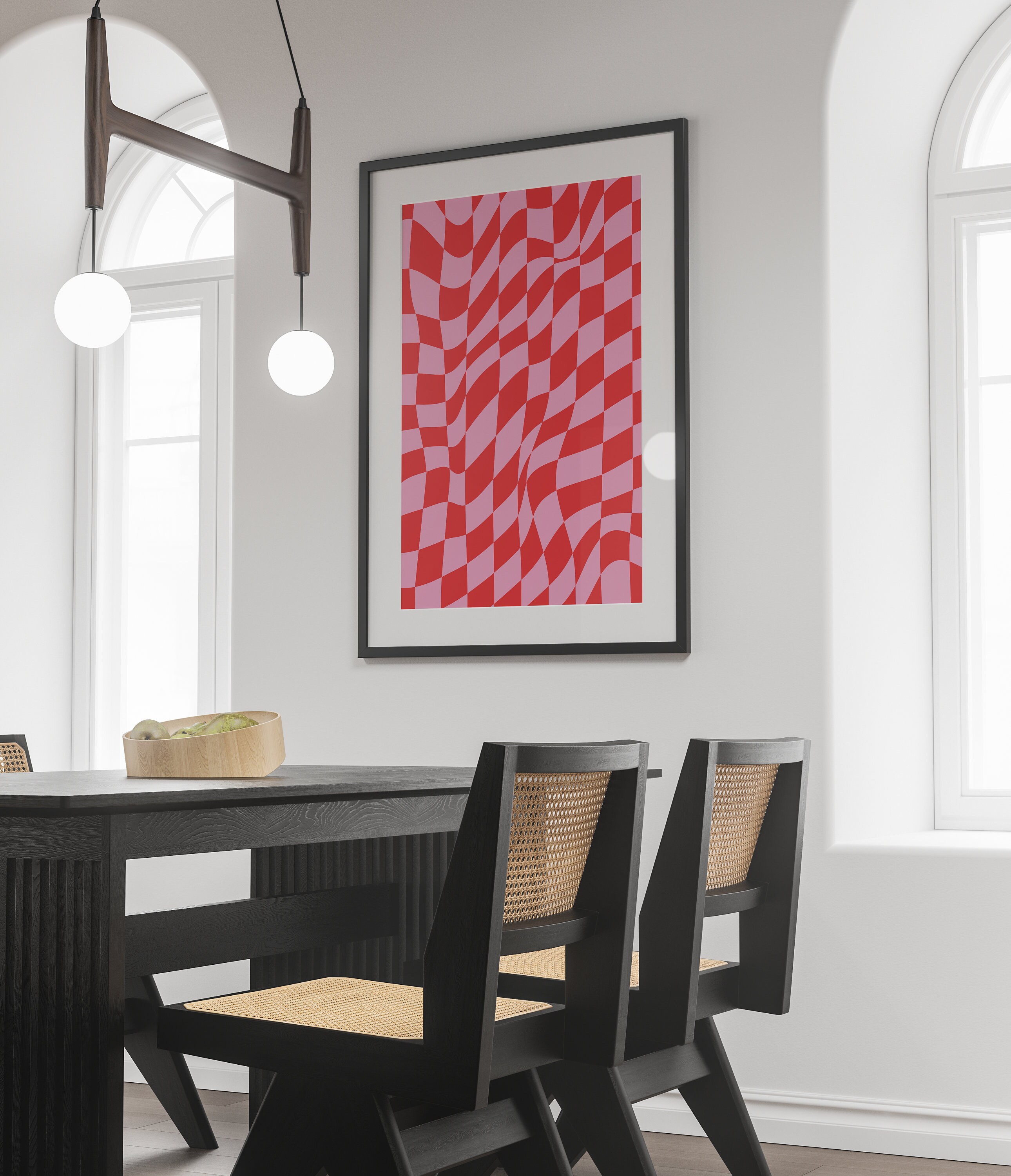 Funky Checkered Wavy Retro Digital Art Print Red and Pink - Etsy