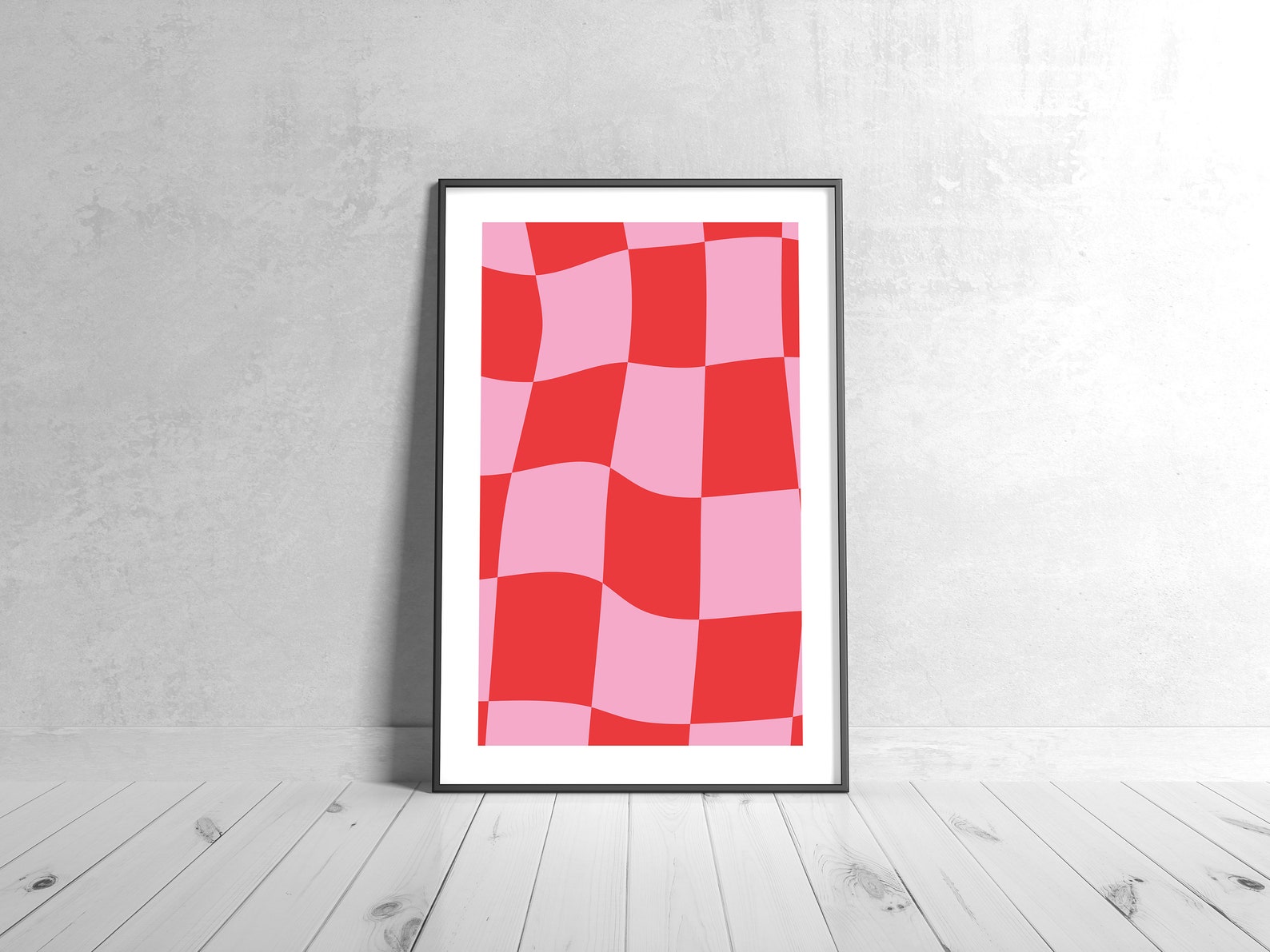 Funky Checkered Wavy Retro Digital Art Print Red and Pink - Etsy