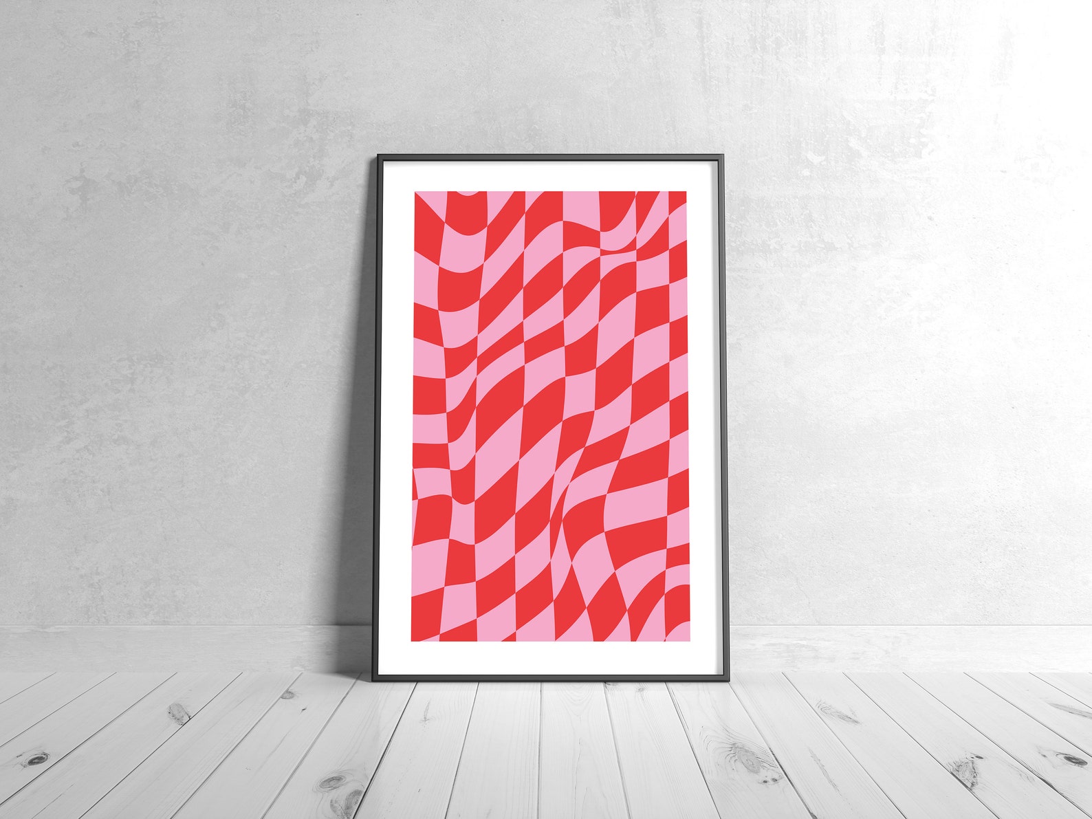 Funky Checkered Wavy Retro Digital Art Print Red and Pink - Etsy