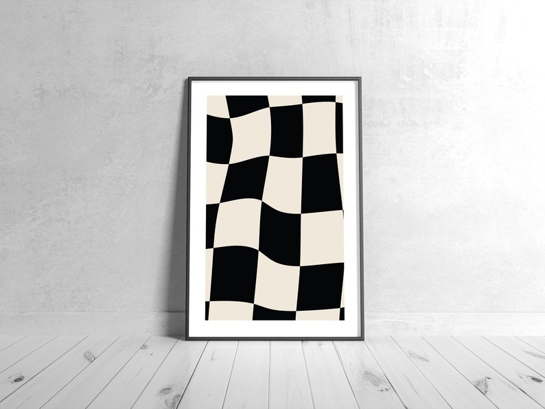 Funky large Squares Checkered Wavy Black & Cream Wall Art - Etsy