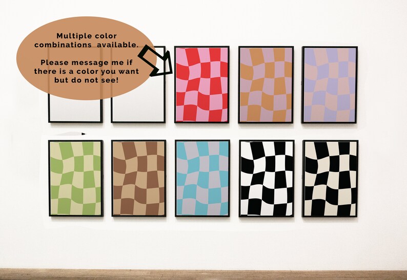 Funky Checkered Wavy Retro Digital Art Print Lilac Printable Wall Art ...