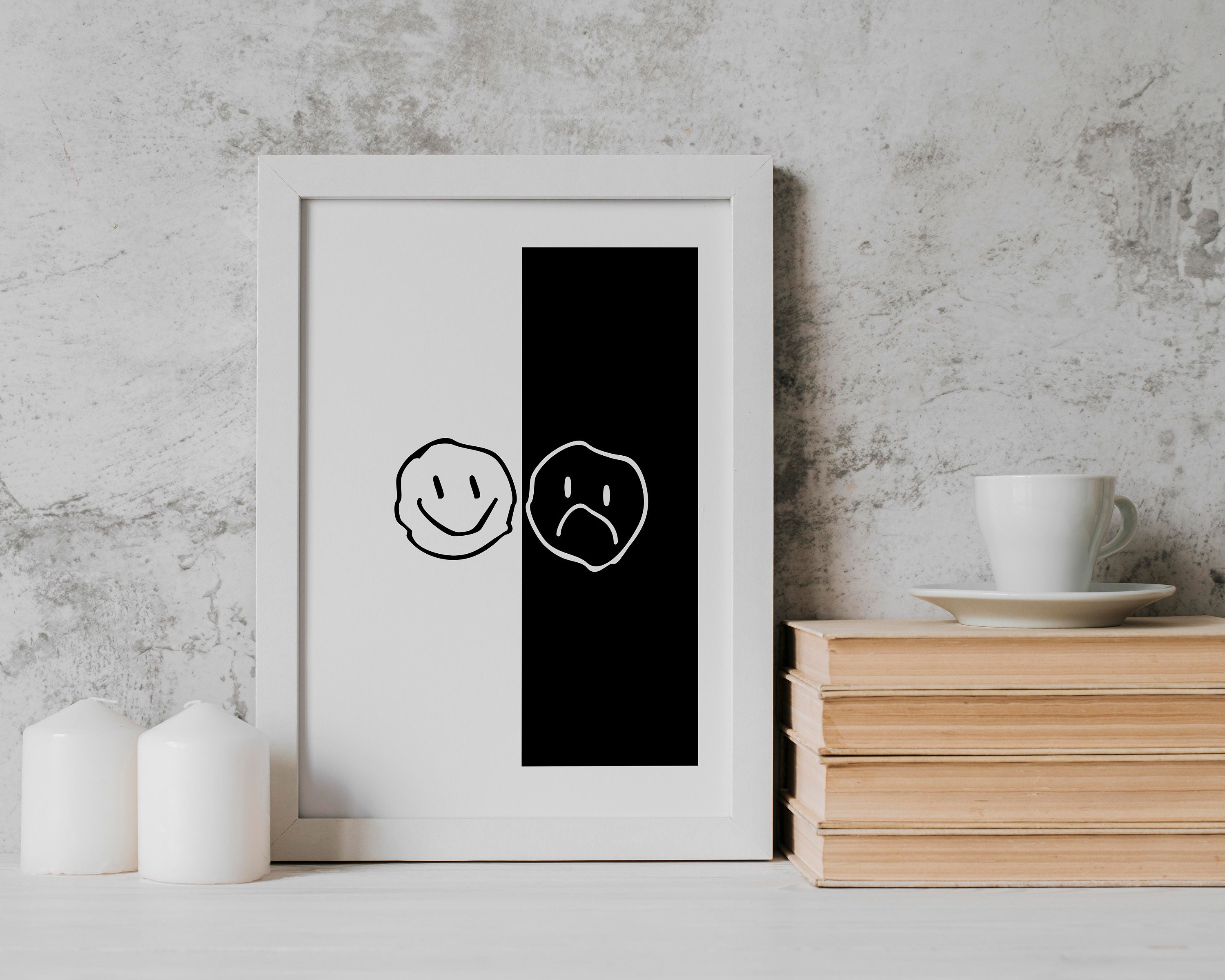 Melting Smiley Face Funky Trendy Digital Art Print Black and | Etsy
