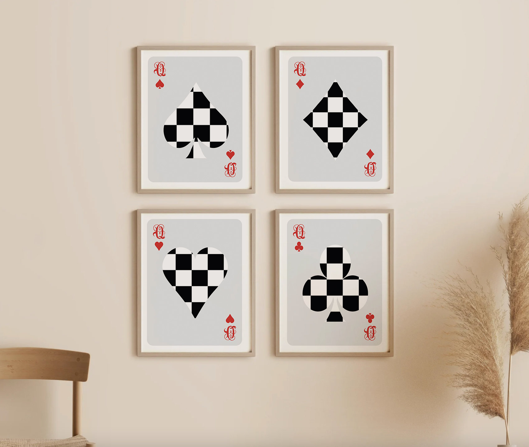 Set of 4 Classic Queen Playing Card Wall Art Print Playing - Etsy