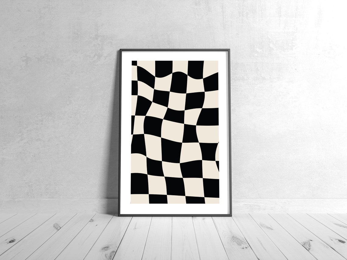 Black and Cream Wavy Checkered Poster (medium) NO WHITE BORDER - Etsy