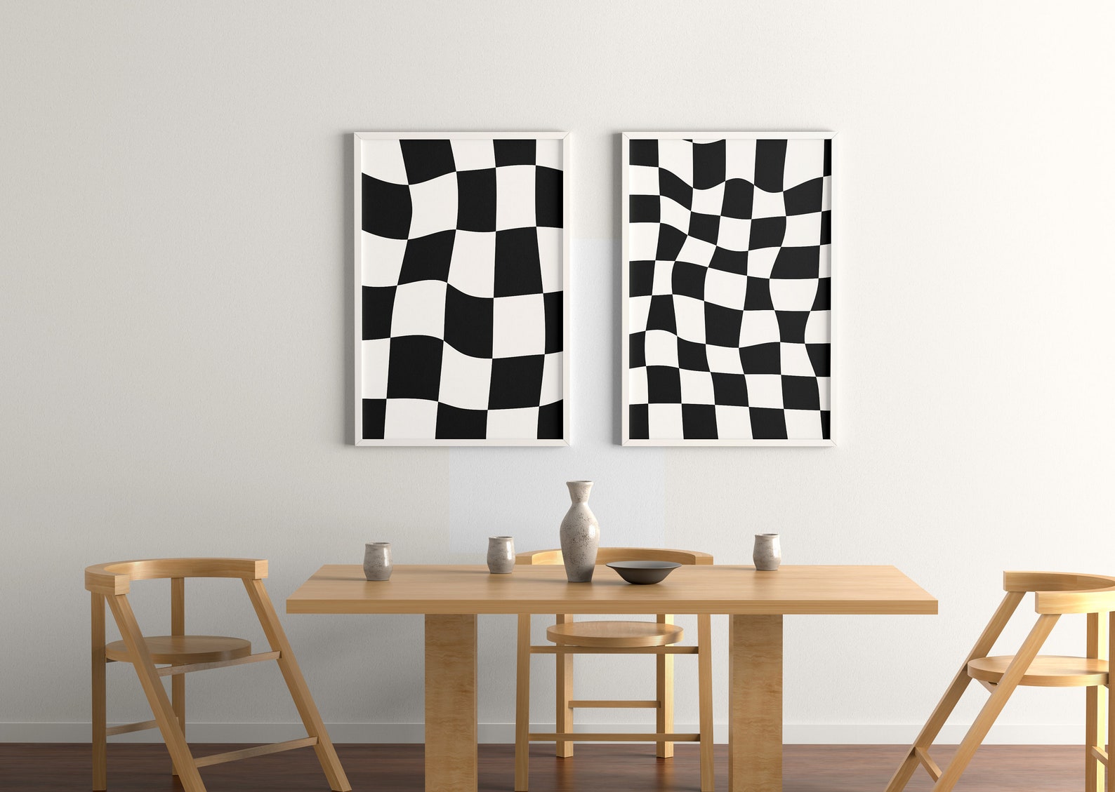 Funky large and Medium Size Square Posters Checkered Wavy - Etsy
