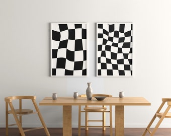 Funky Checkered Wavy Retro Digital Art Print Lilac Printable Wall Art ...