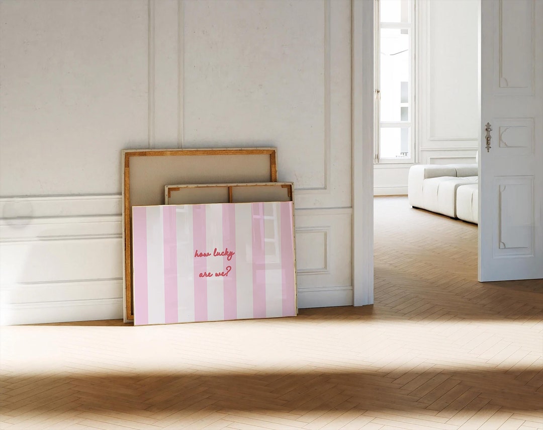 Horizontal Pink Cabana Striped Poster *lucky Girl* Digital Art Print ...