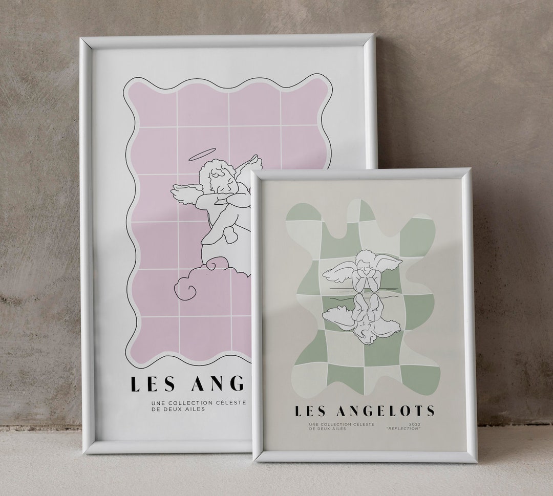Set of 2 - Trendy Danish Pastel Design Cloud Cherub Illustration "los ...