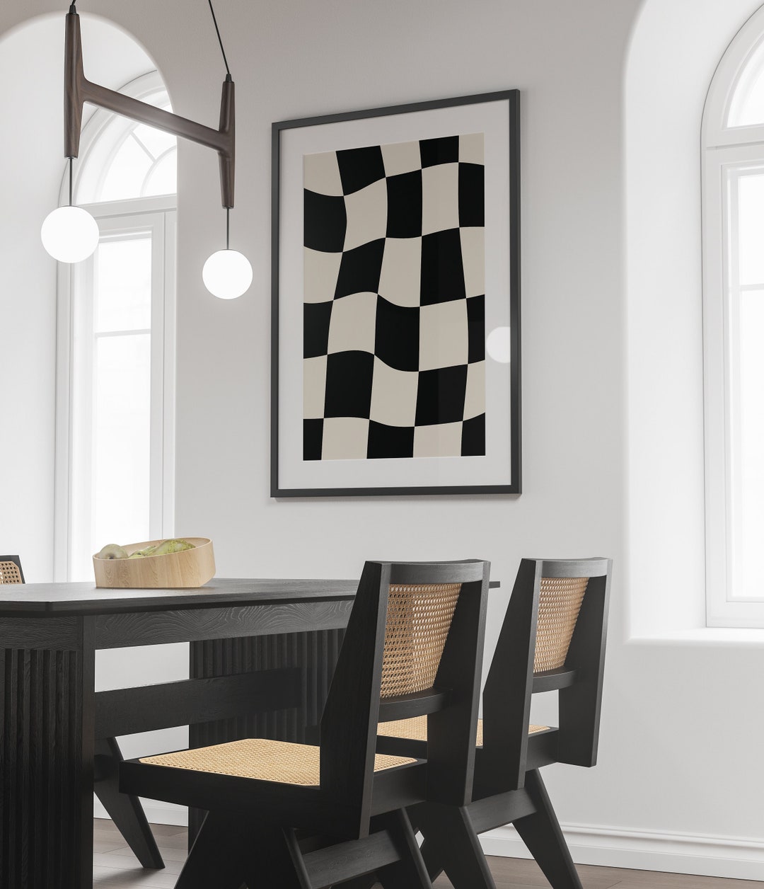 Funky (large Squares) Checkered Wavy Black & Cream Wall Art Trendy ...