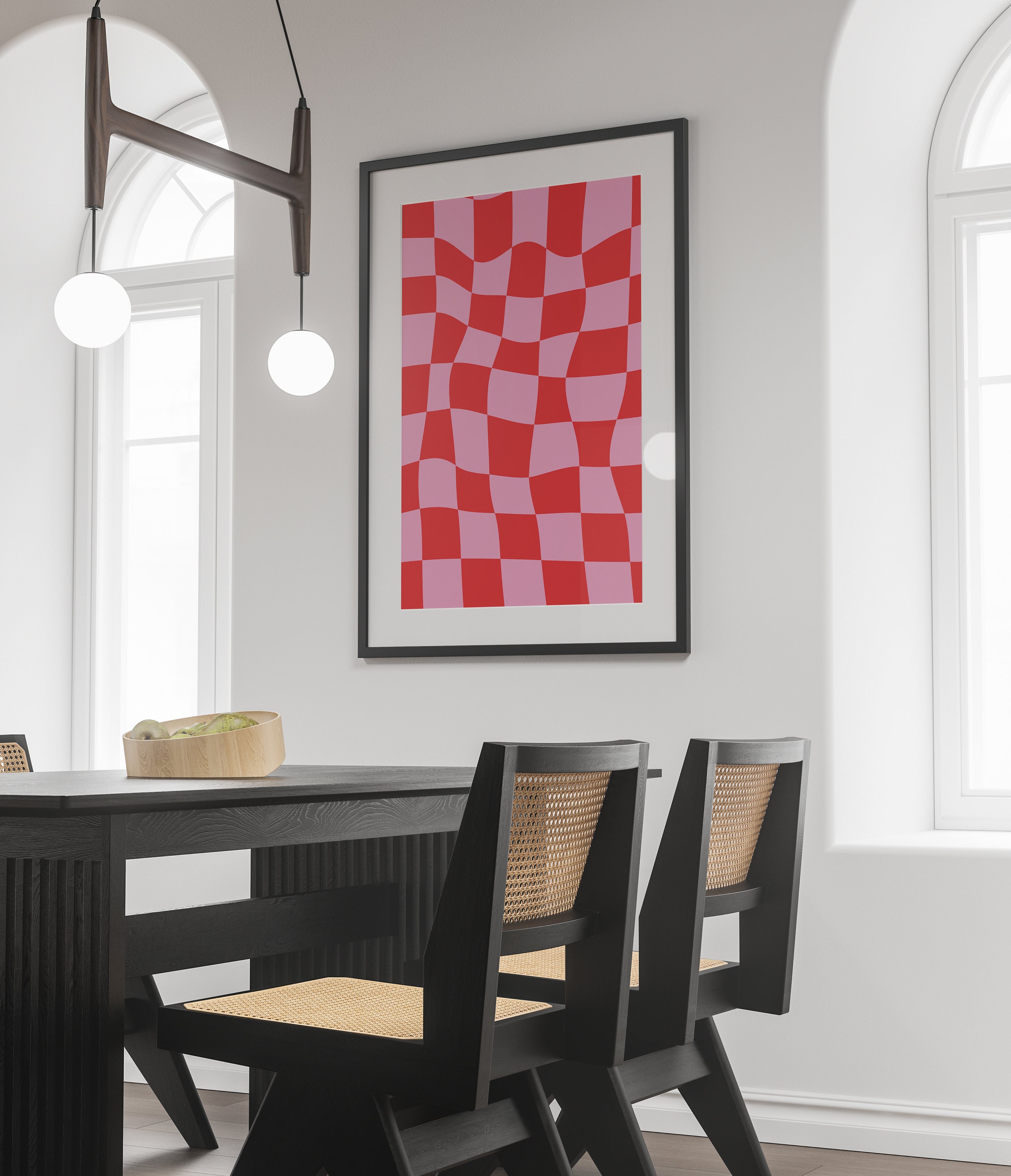 Funky Checkered Wavy Retro Digital Art Print Red and Pink Printable ...