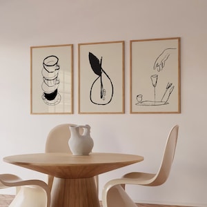 Set of 3 Black Ink Paint Stroke Still Life Sketch Wall Art Print *STILL ...