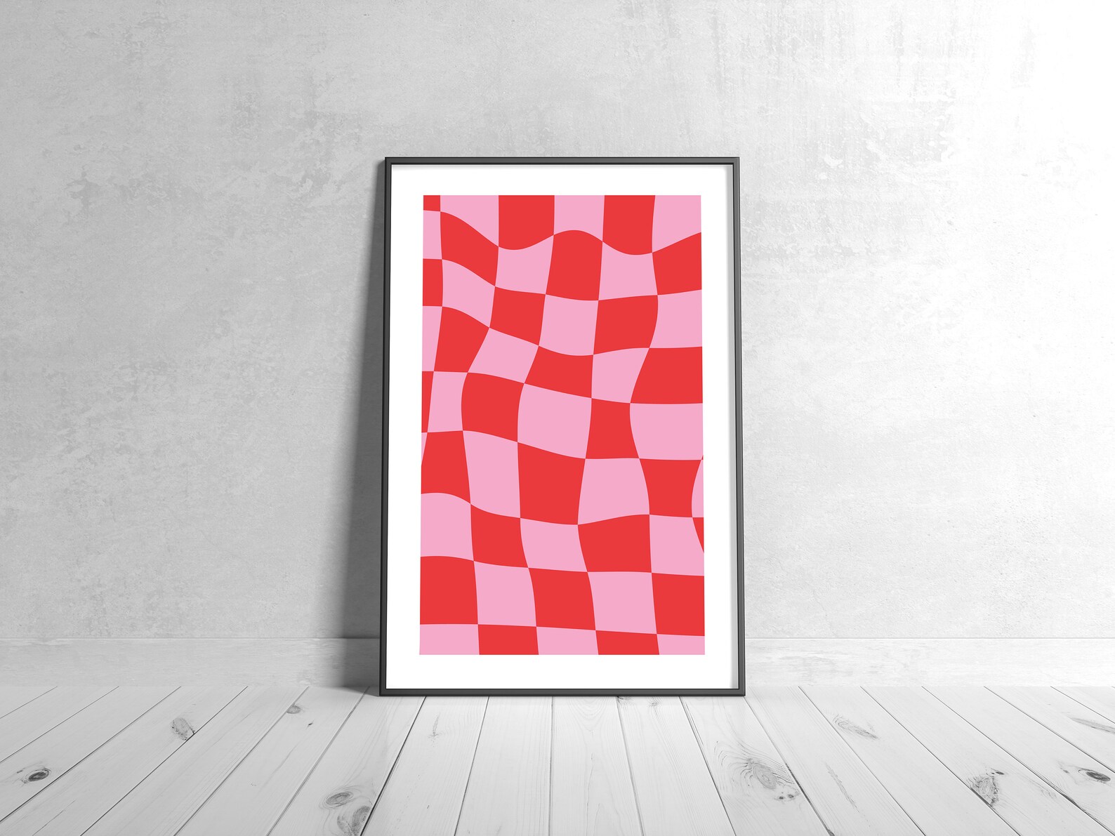 Funky Checkered Wavy Retro Digital Art Print Red and Pink - Etsy