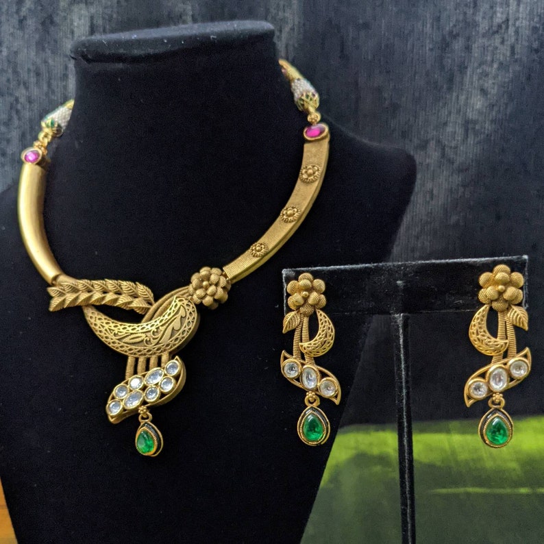 Premium Quality Matte Gold Plated Necklace, Indian Pakistani Necklace Earrings Set, Bridal ...