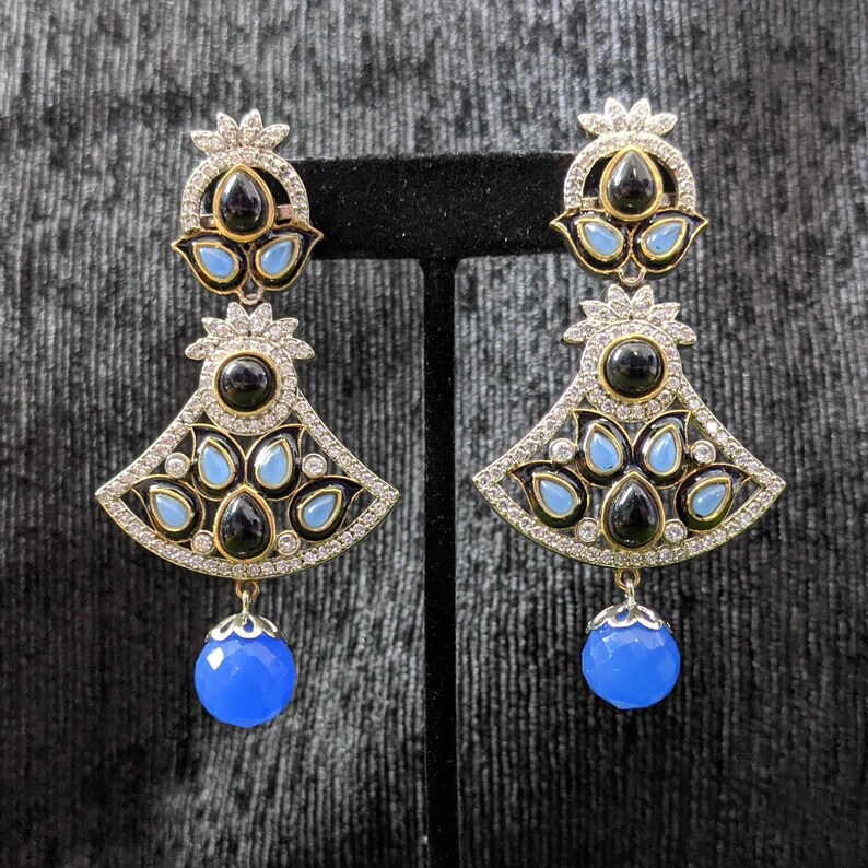 Stunning Blue Rodium Plated American Diamond/cubic Zirconia Earrings ...