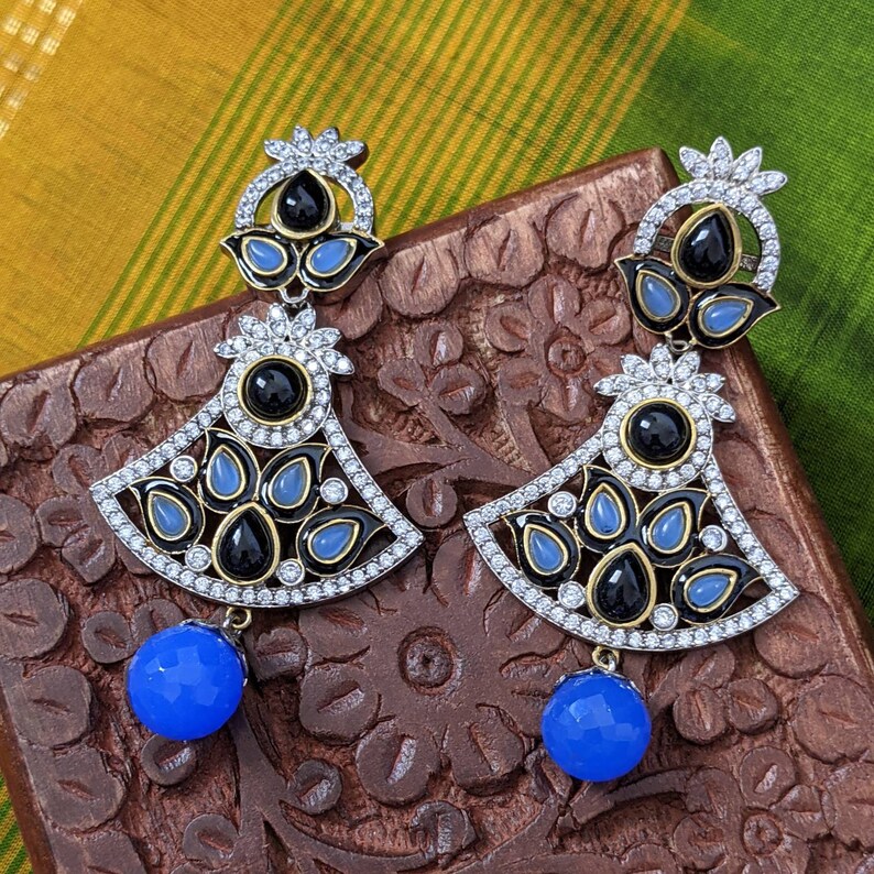 Stunning Blue Rodium Plated American Diamond/cubic Zirconia Earrings ...