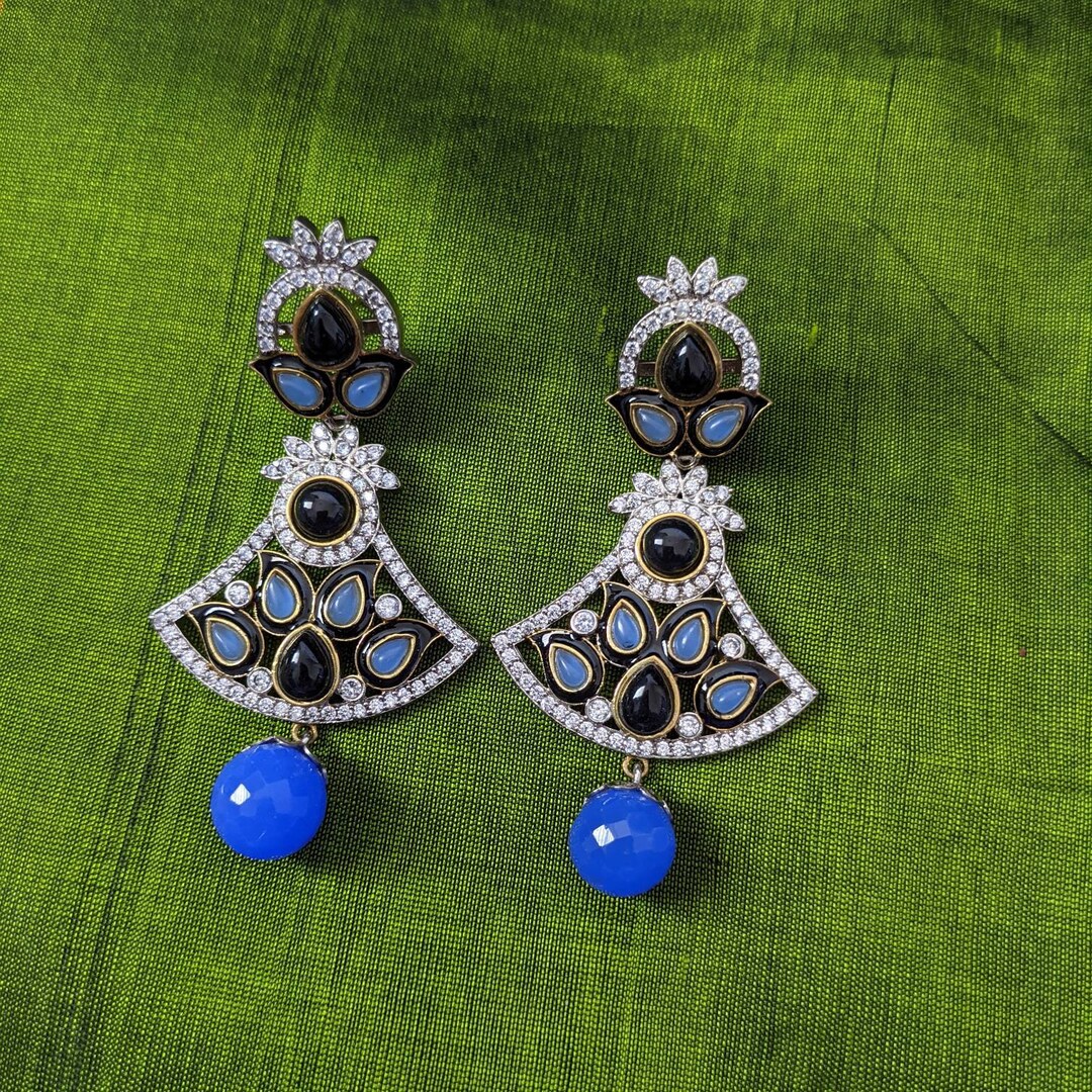Stunning Blue Rodium Plated American Diamond/cubic Zirconia Earrings ...