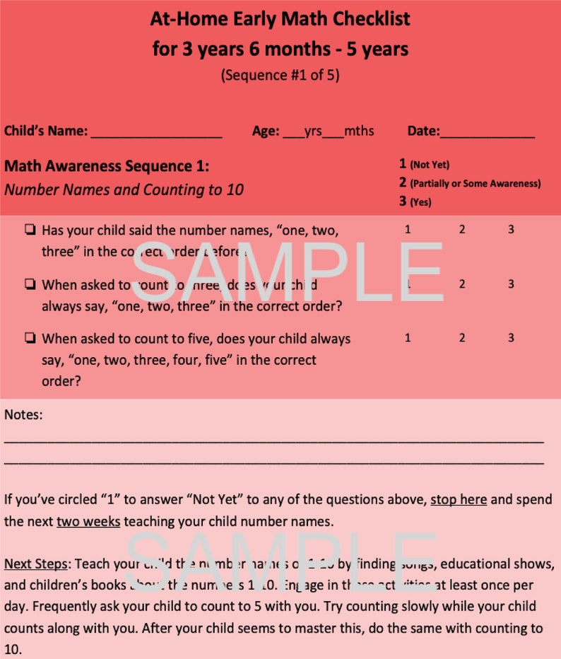 At Home Preschool Math Checklist Sequence 1 - Etsy