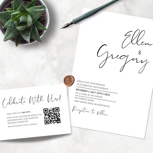 Modern Wedding Card QR Code Insert Editable Template - Etsy