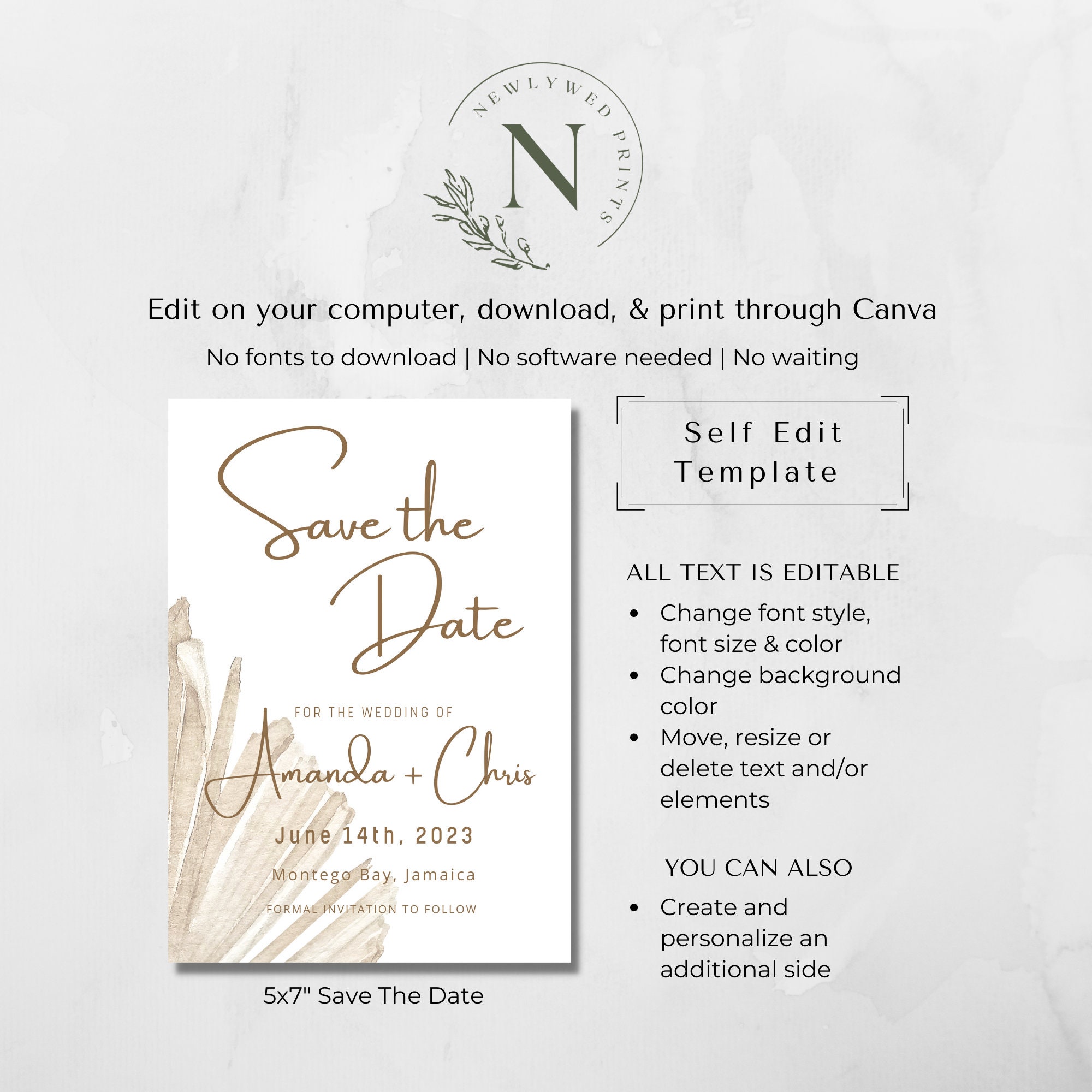 Destination Wedding Save the Date Engagement Save the Dates Dried Palm ...