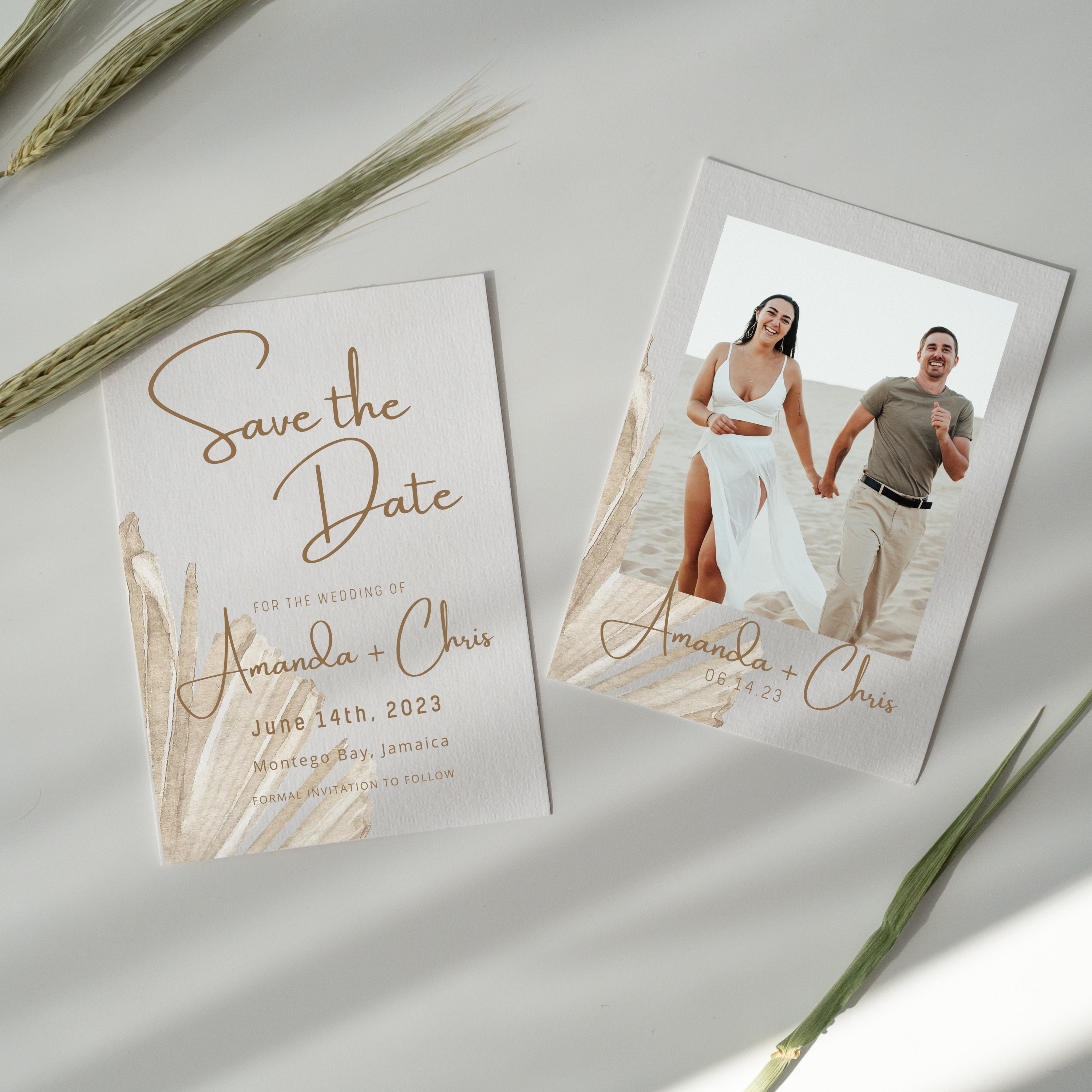 Destination Wedding Save the Date Engagement Save the Dates Dried Palm ...