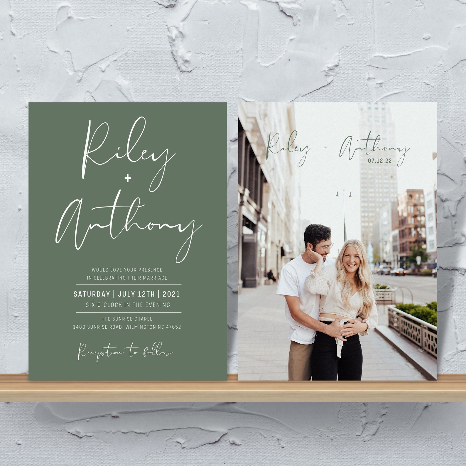 Modern Ivory Wedding Invitation Template Sage Green Minimalist Wedding ...