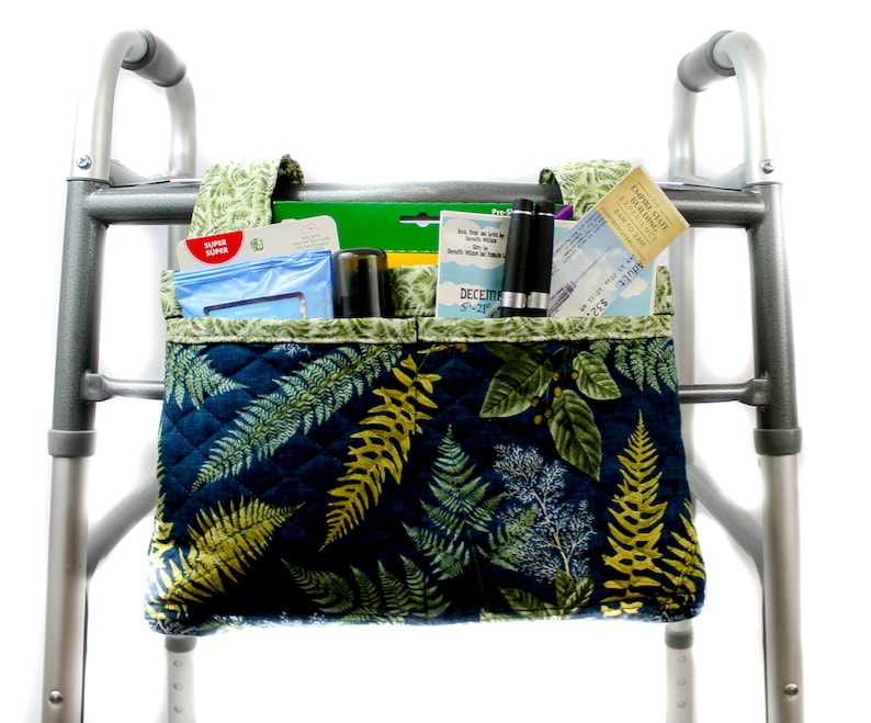 Small Blue Quilted Walker Bag With Fern Design, Designer Mobility Tote ...