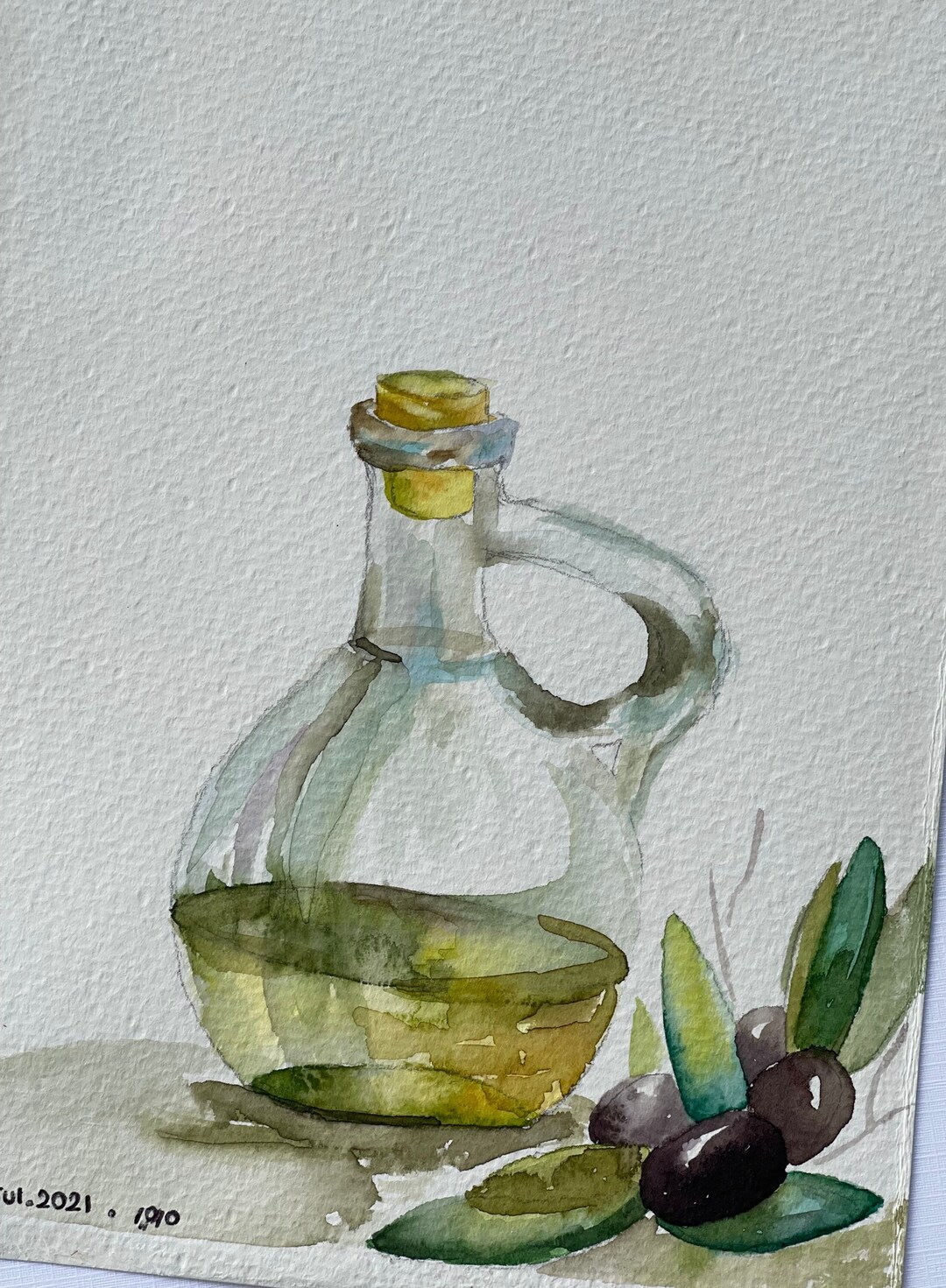 Olive Oil Original Watercolor Artwork Kitchen - Etsy