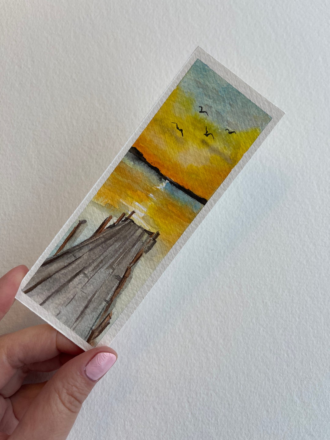 Hand-painted Bookmark, Watercolor Art, Sunset Artwork- Original ...