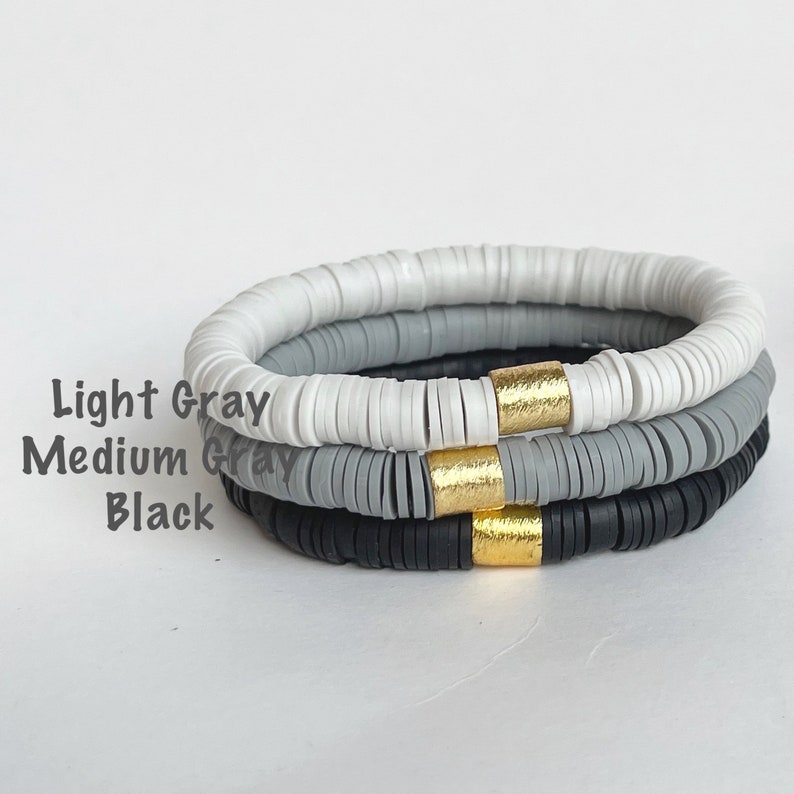 Neutral Heishi Disc Bracelets | Clay Disc Bracelets With Silver ...