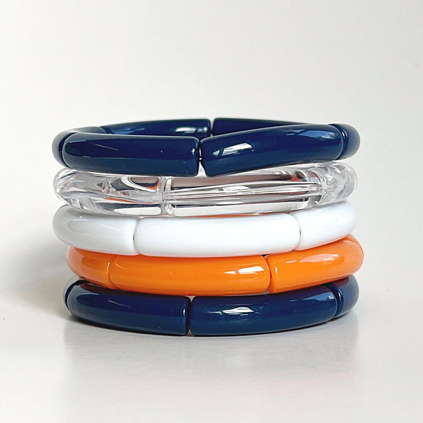 Batter up | Orange and Blue Acrylic Tube Bead Bracelets for Houston ...
