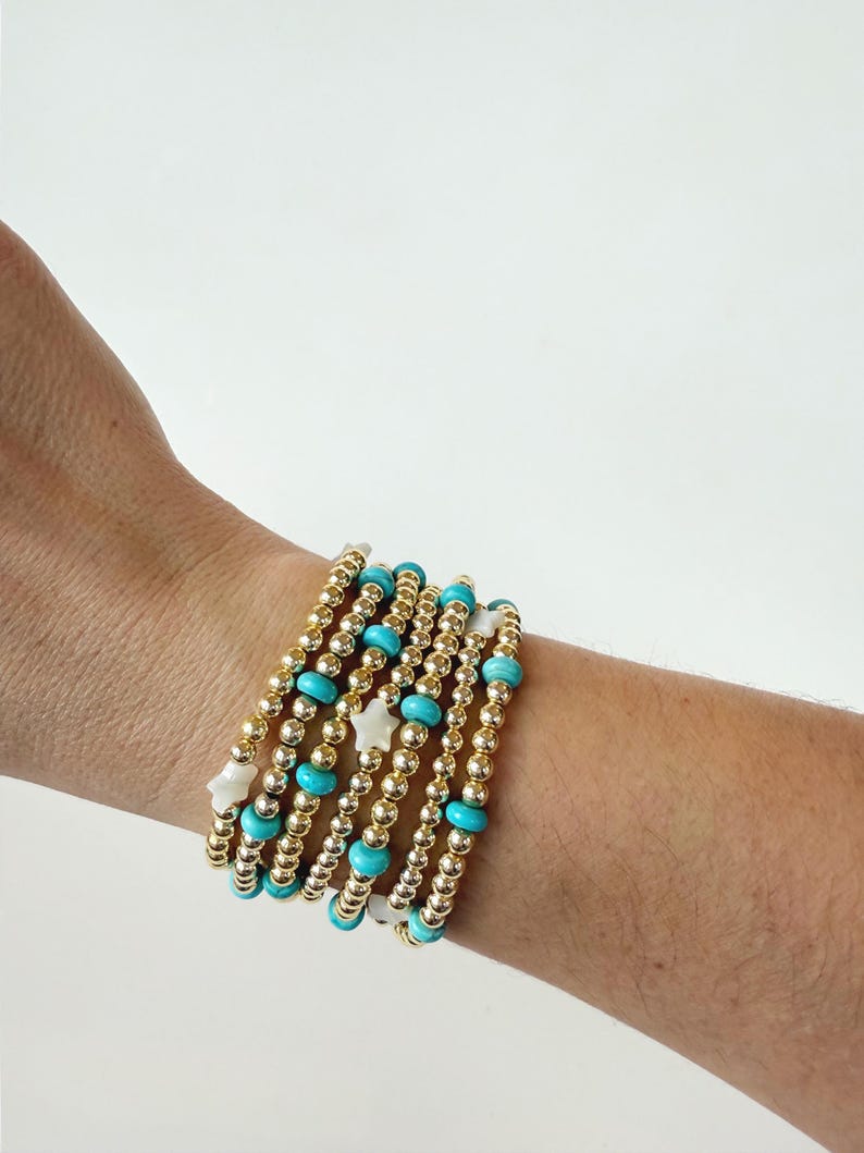Turquoise and Gold Ball Stacking Bracelets, Turquoise and Gold Bracelet ...