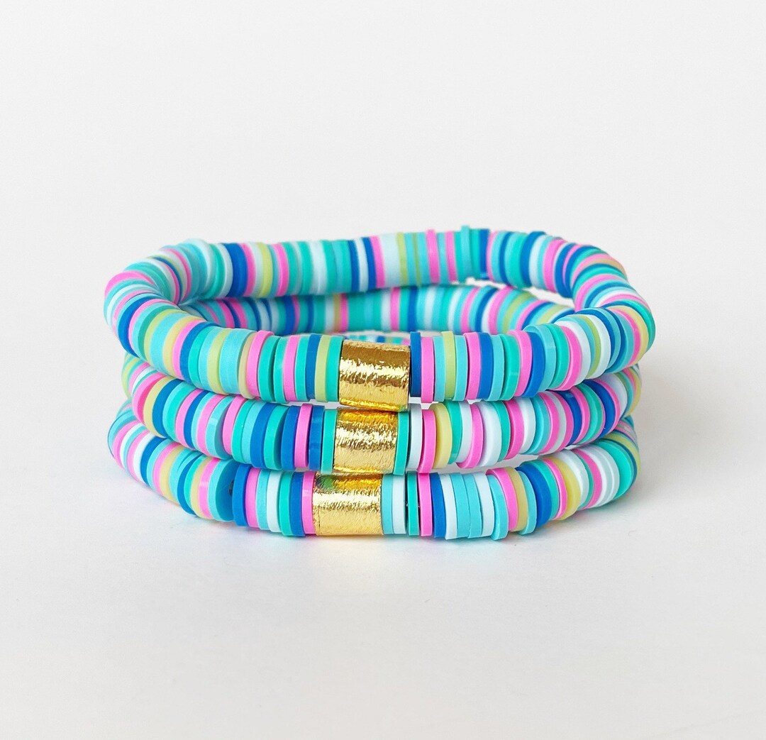 Fiesta Heishi Disc Bracelet // Bright Colorful Gifts for Her // Mix and Match Summer Pink and ...