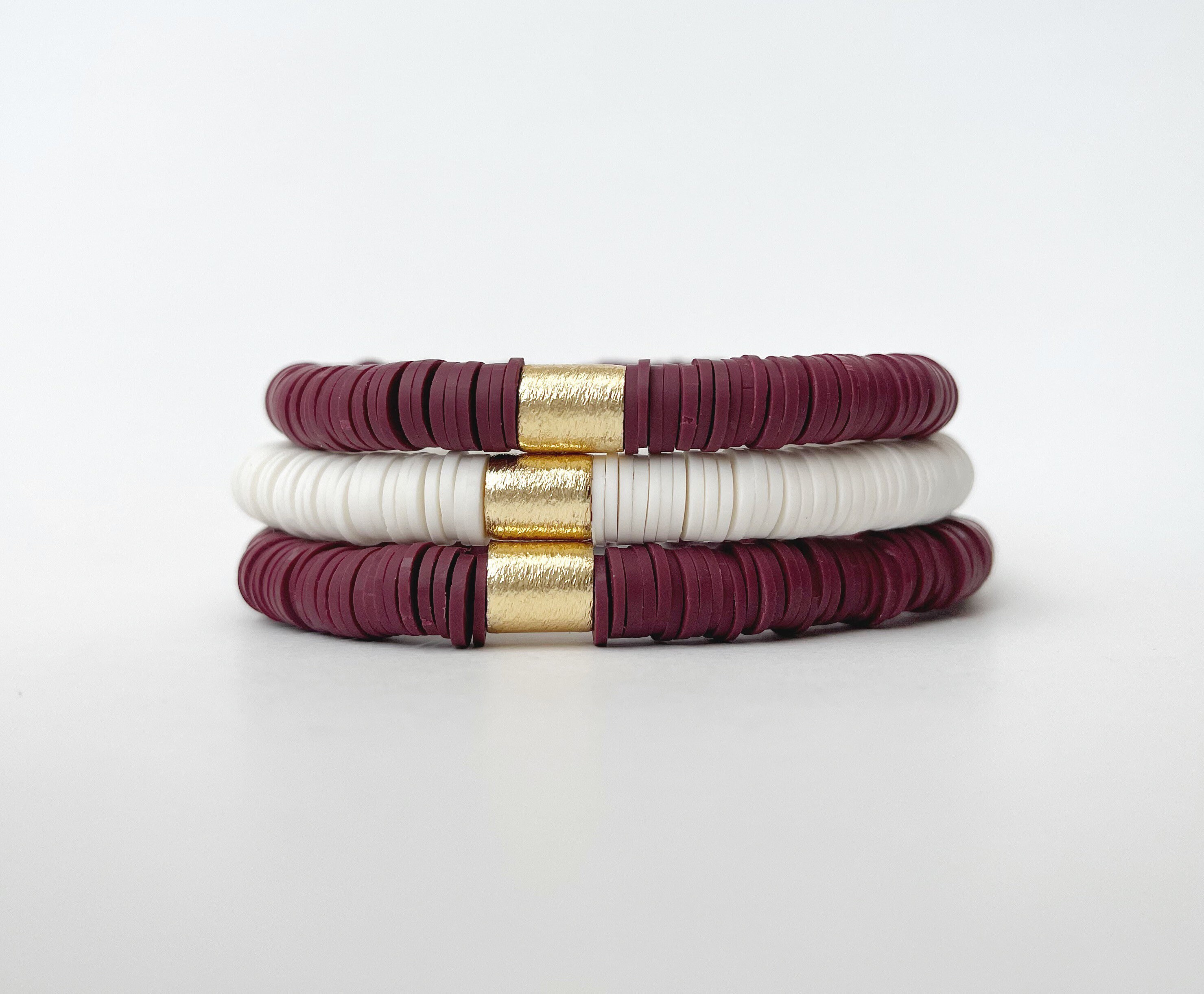 GAME DAY Stack Maroon and White Heishi Bracelets // College High School ...