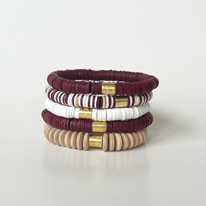 GAME DAY Maroon and White Heishi Bracelet Stack | Maroon White Wood ...
