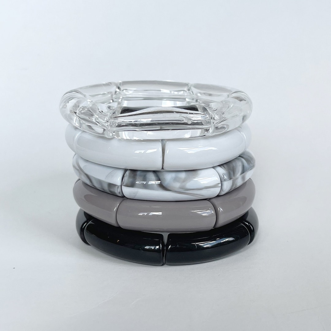 Neutral Acrylic Beaded Tube Bead Bracelets | Clear Acrylic Bangle Bracelet | White Acrylic ...