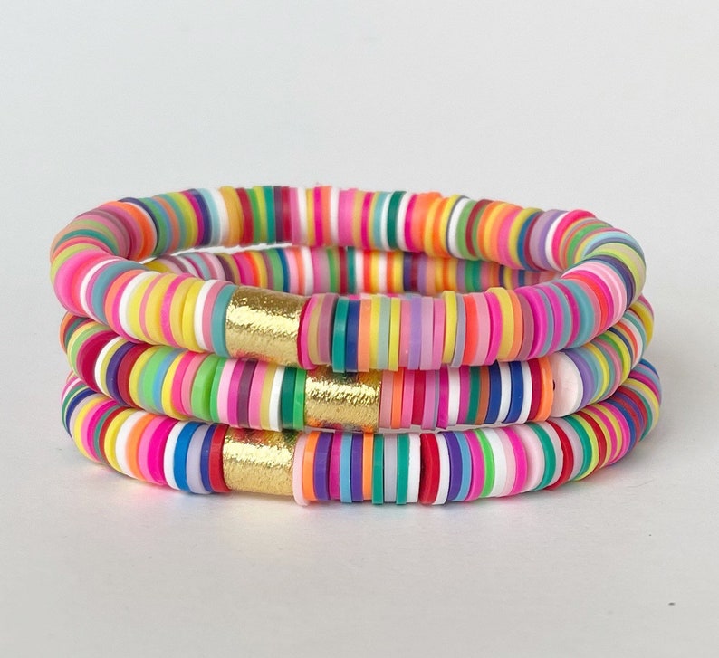 Confetti Rainbow Heishi Disc Bracelet // Bright Colorful - Etsy