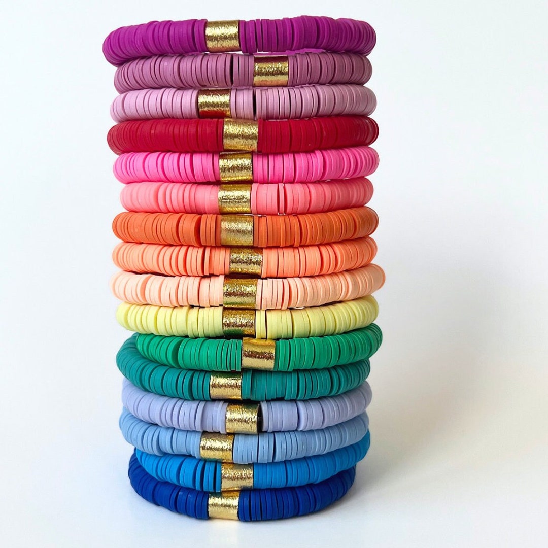 NEW Summer Heishi Bracelets | Bright Heishi Clay Disc Bracelet Stack | Colorful Stackable Heishi ...