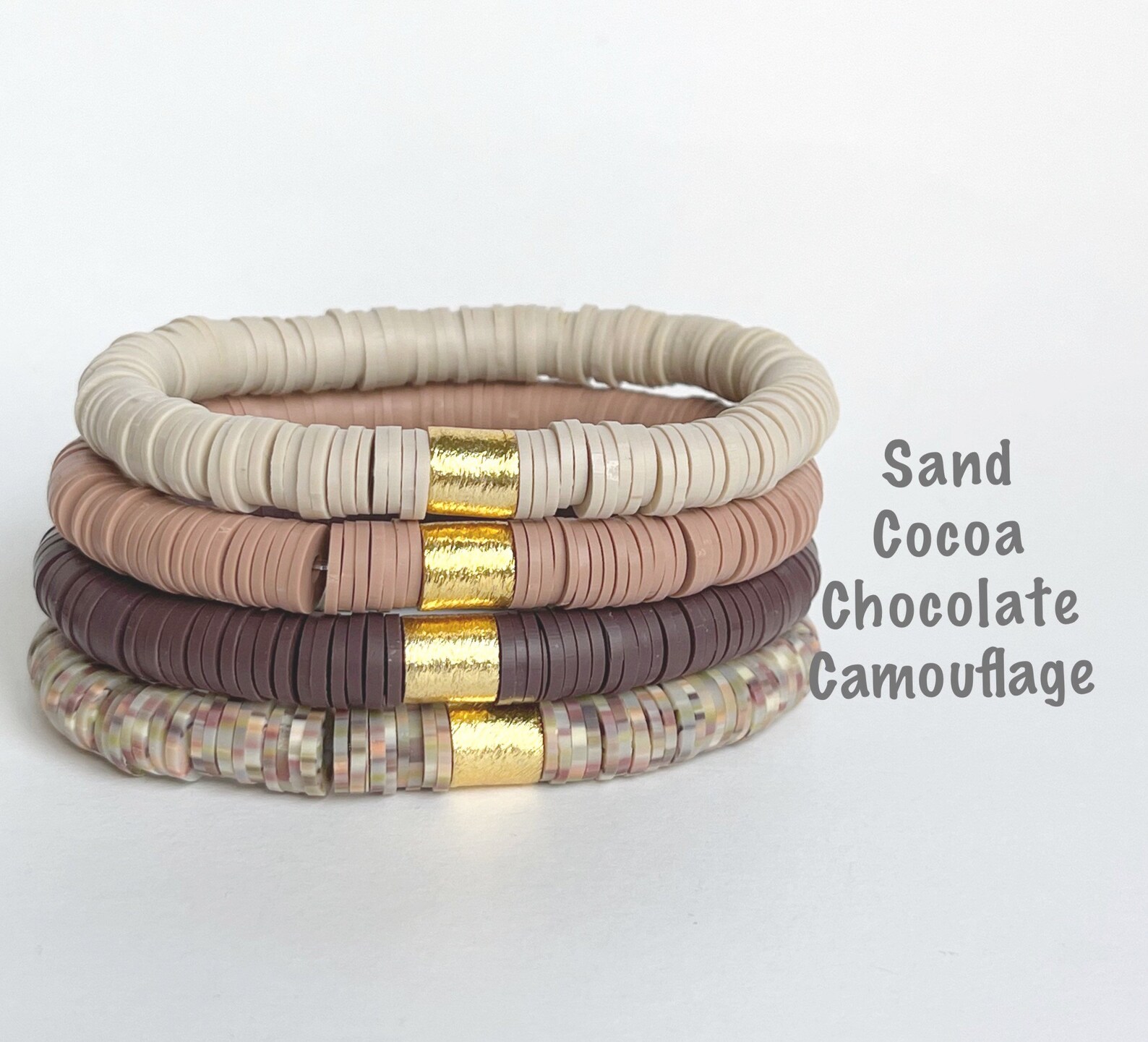 Neutral Heishi Disc Bracelets | Clay Disc Bracelets With Silver ...