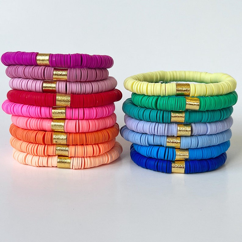 NEW Summer Heishi Bracelets | Bright Heishi Clay Disc Bracelet Stack ...