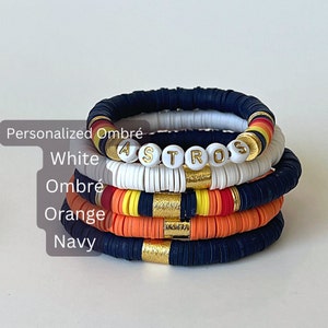 Stros Stack | Personalized Orange and Blue Heishi Bracelets Houston Astros Game Day | Astro ...