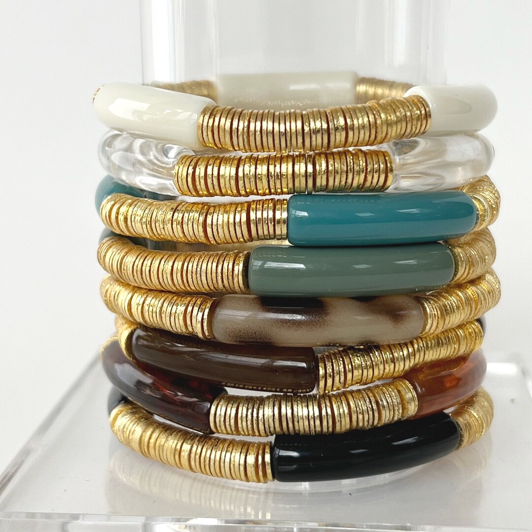 Fall GOLDIE | Gold and Acrylic Beaded Tube Bead Bracelets | Boca ...