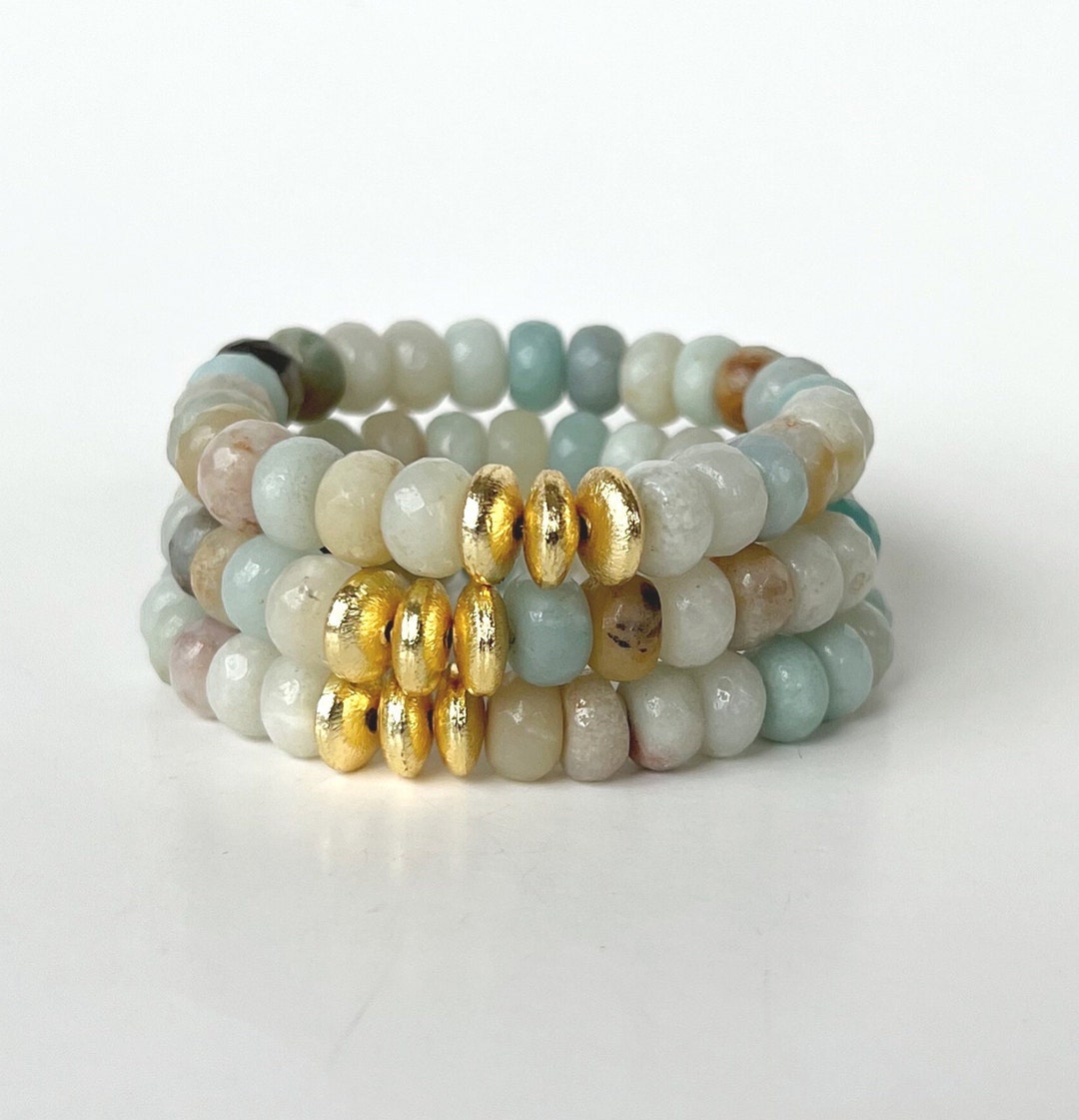 Amazonite Bracelet | 10mm Amazonite Stone Beaded Bracelet With Gold ...