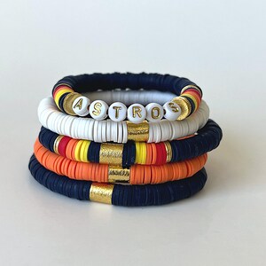 Stros Stack | Personalized Orange and Blue Heishi Bracelets Houston Astros Game Day | Astro ...