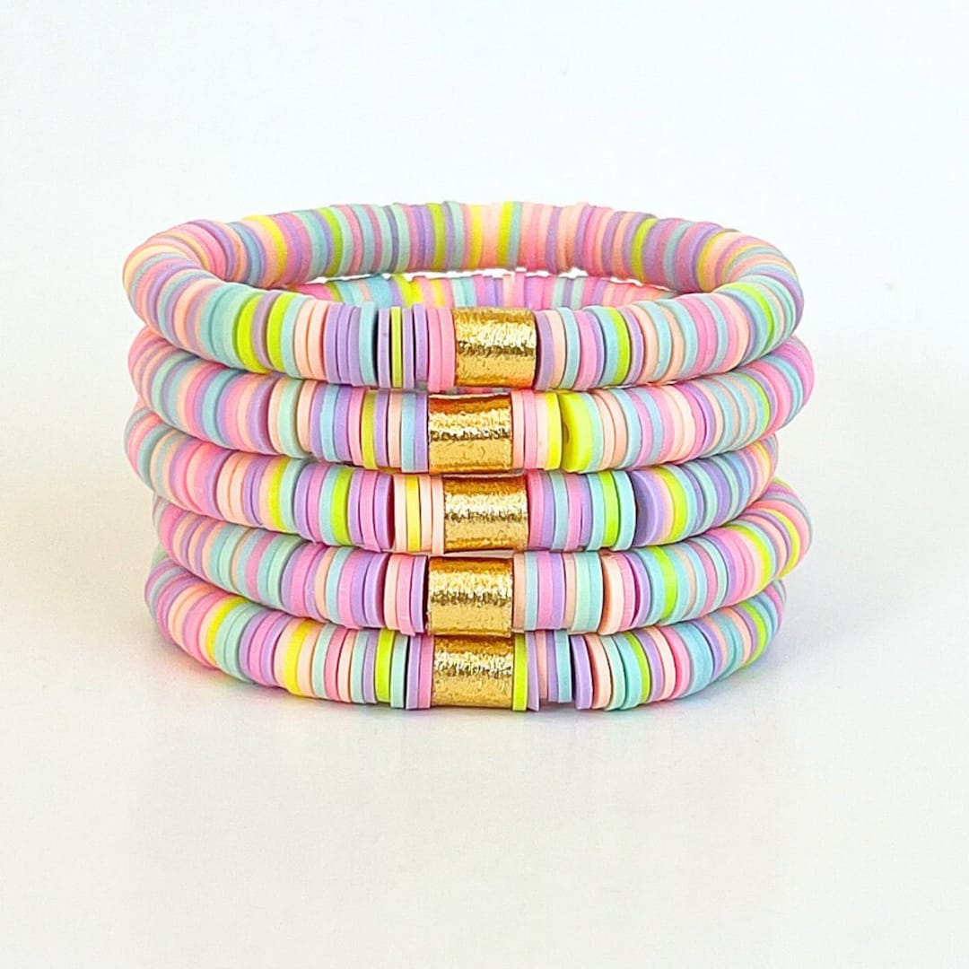 Pastel Rainbow Bracelet Set, Spring Gifts for Women, Clay Bead ...
