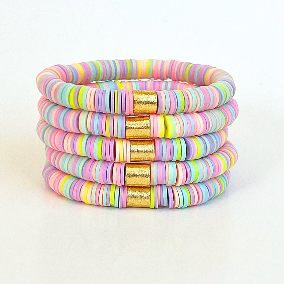 Pastel Rainbow Bracelet Set, Spring Gifts for Women, Clay Bead ...