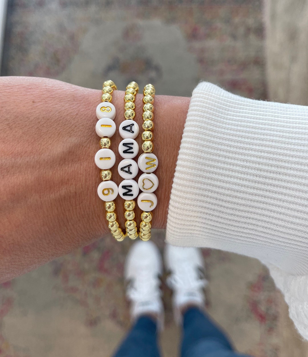 MAMA Bracelet Gold, Mother's Day Custom Name, Personalized Bead ...