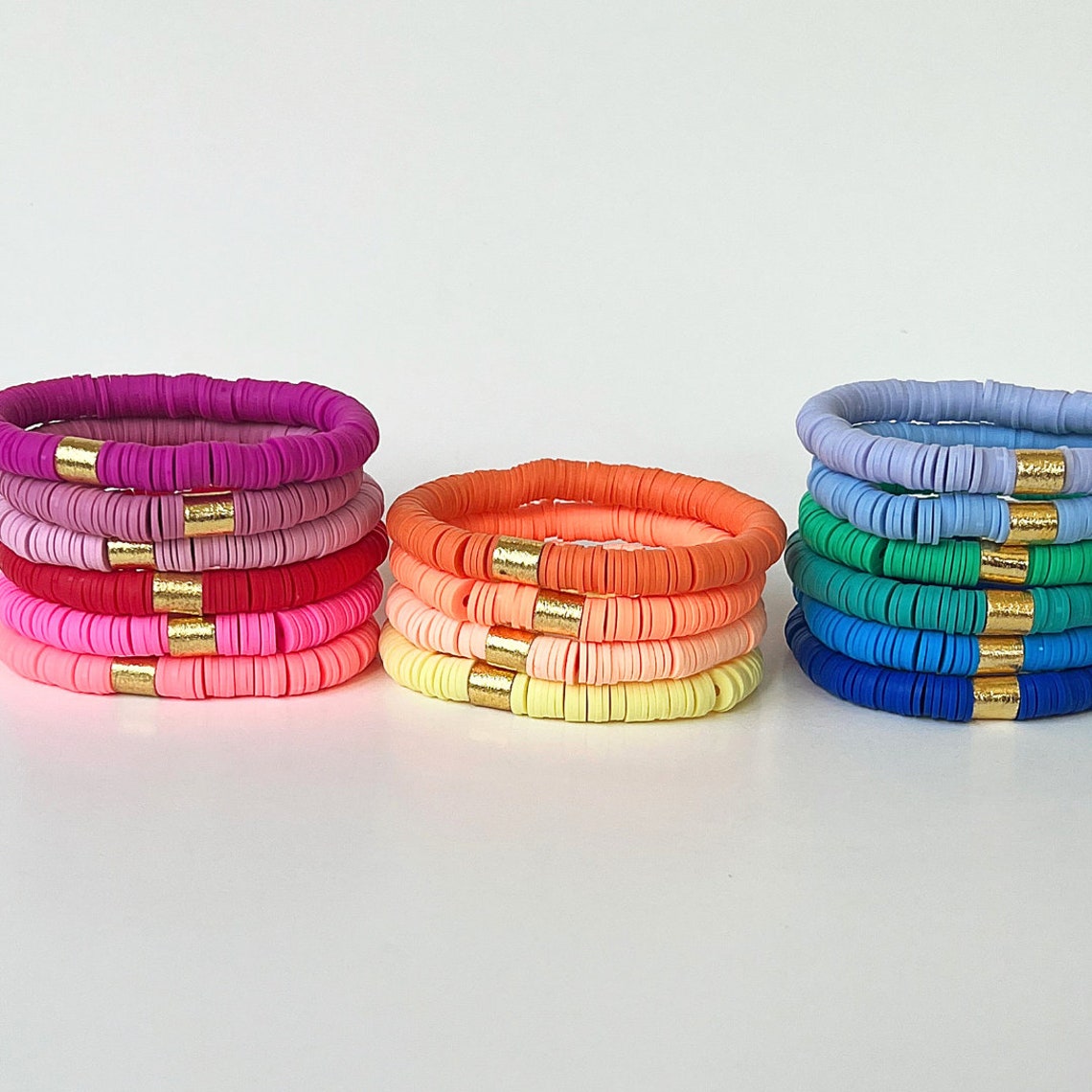 NEW Summer Heishi Bracelets | Bright Heishi Clay Disc Bracelet Stack ...